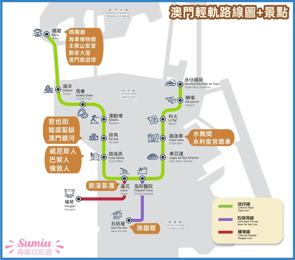 澳門輕軌路線圖｜各站景點步行多久？輕軌車費$3起！ - 森淼自助遊｜中國｜富國島｜日本｜澳門旅遊資訊部落格